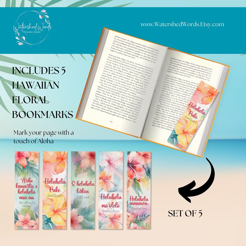 Hawaii Flora Bookmarks: Set of 5 Printable Hawaiian Message Bookmarkers ...