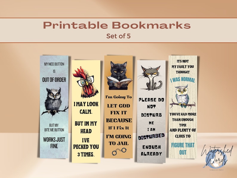Fun Bookmarks, Humorous Pet & Pests Bookmarks, Funny Quips, Digital ...