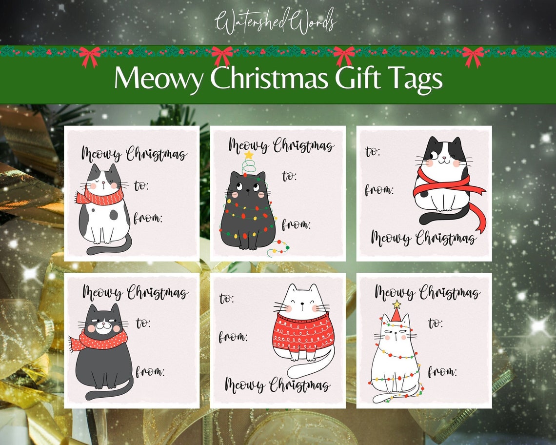 Printable Christmas Kitty Gift Tags, Cat Gift Labels, Instant Download ...