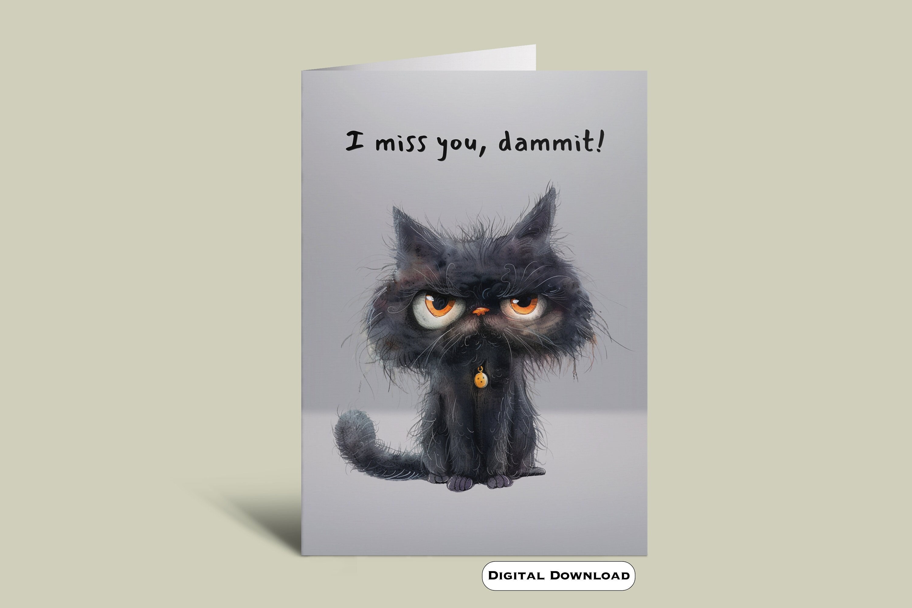 Printable I Miss You Funny Cat Card, Folded Downloadable Greeting Card ...