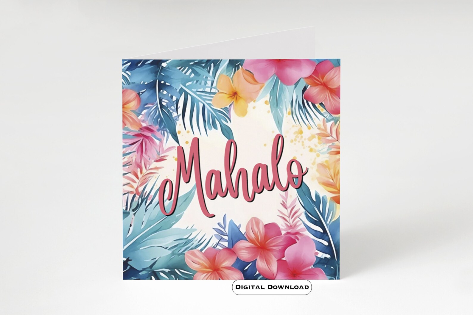 Mahalo Printable Greeting Card, Hawaii Theme Note Card, Tropical Scenes ...