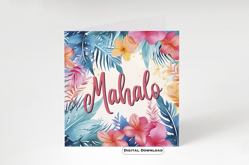 Mahalo Printable Greeting Card, Hawaii Theme Note Card, Tropical Scenes ...