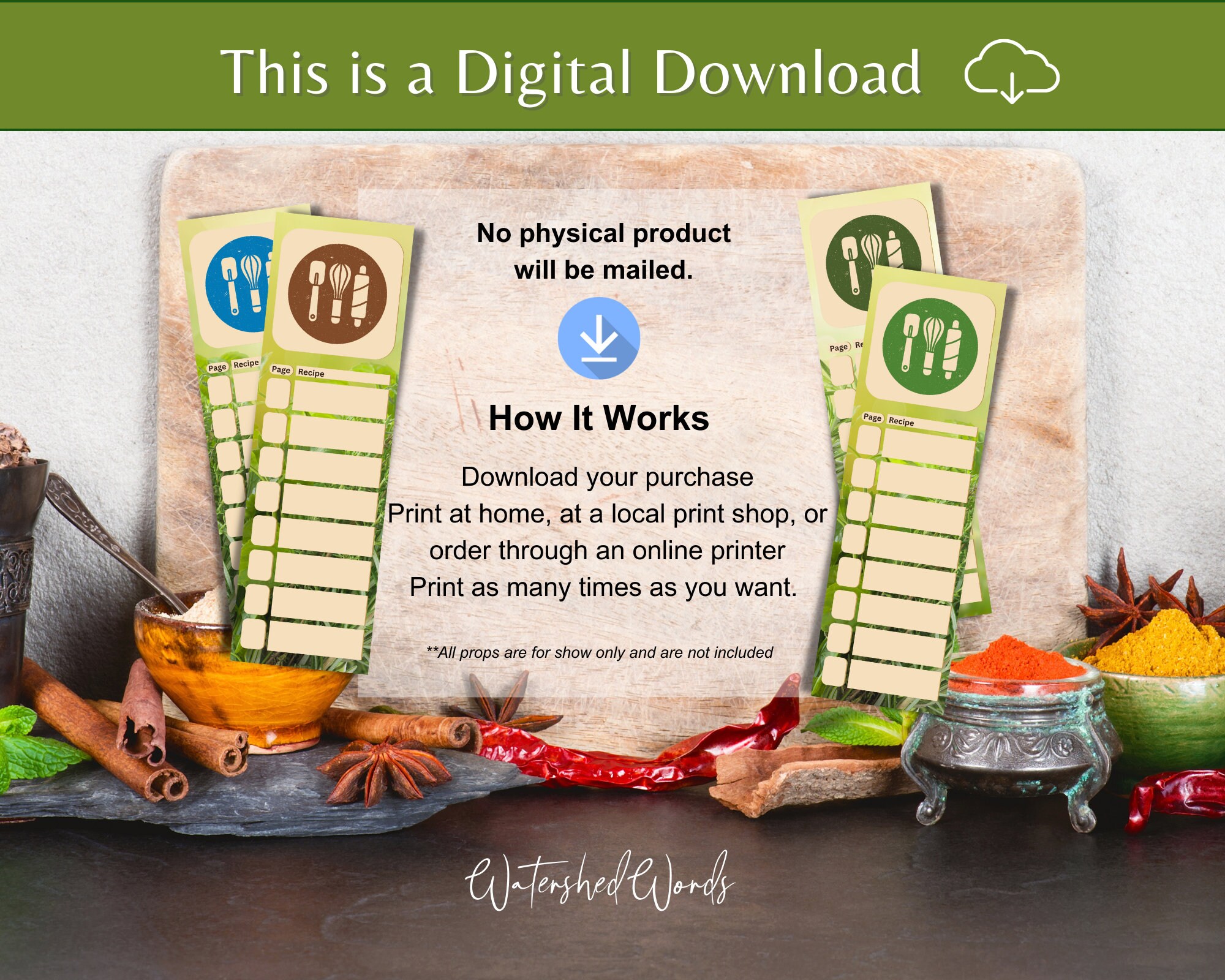 Bookmarks for Cookbooks, Recipe Tracking Bookmarks, Digital Bookmarks ...