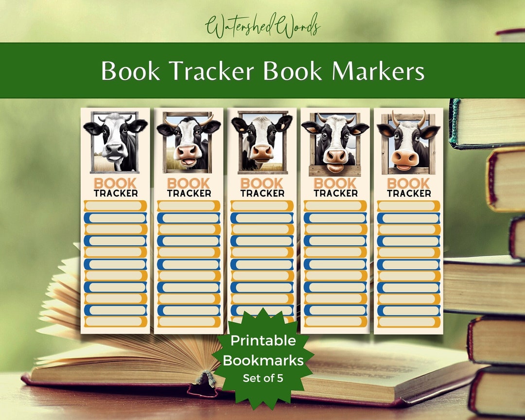 Book Tracker Bookmarks, Funny Cows, Set of 5, Digital Bookmarks to ...