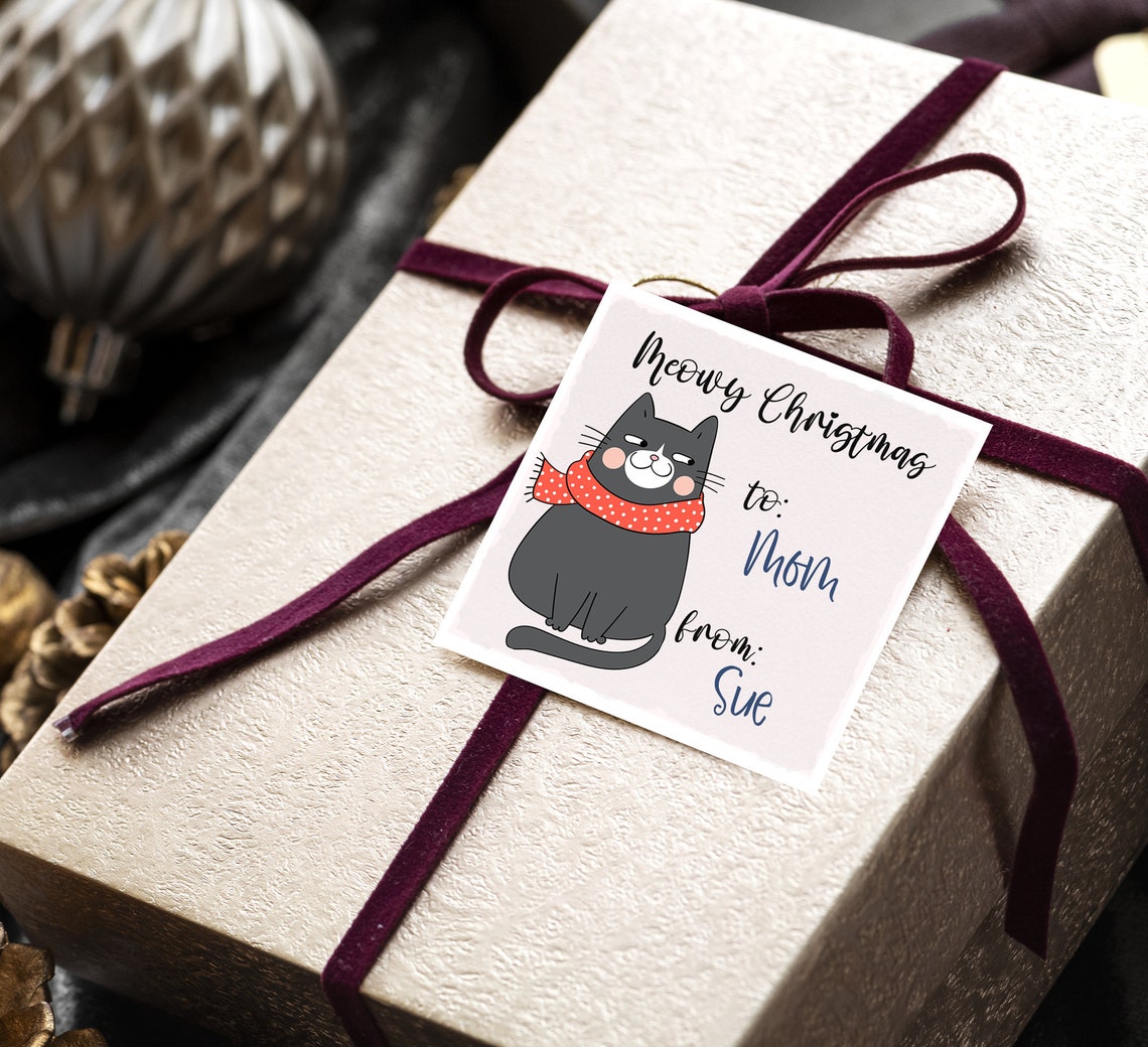 Printable Christmas Kitty Gift Tags, Cat Gift Labels, Instant Download ...