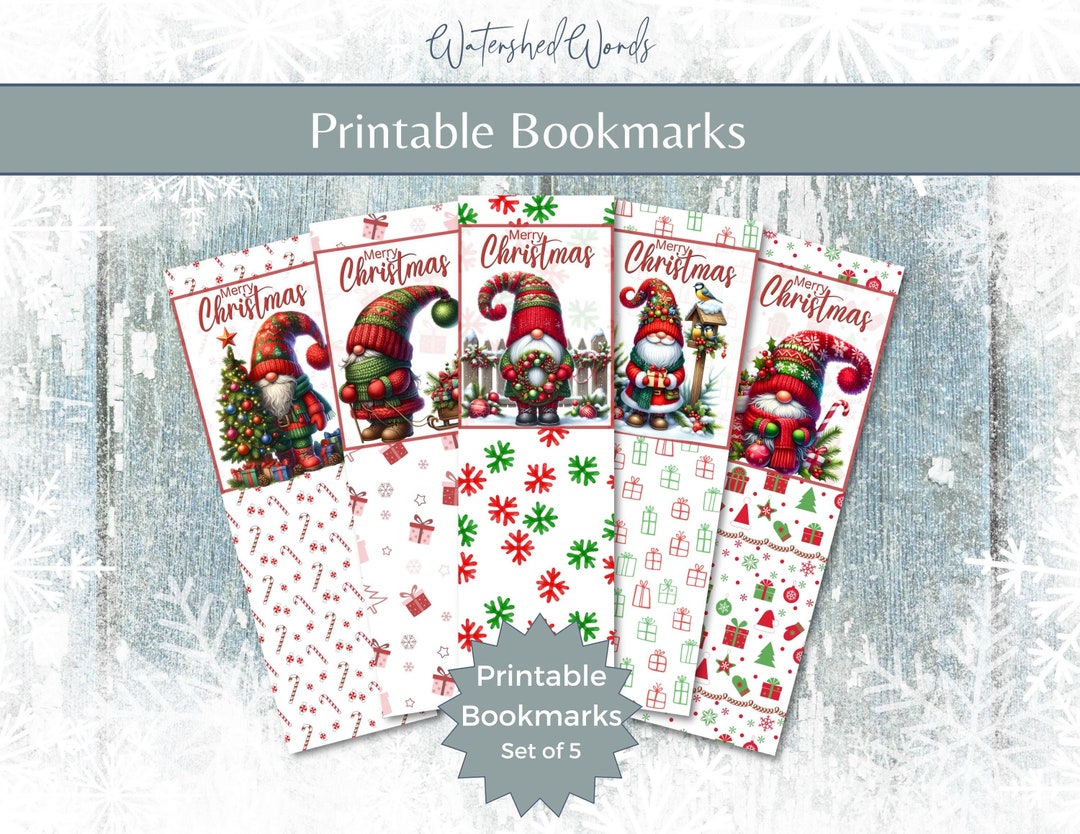 Christmas Gnomes Bookmarks: Set of 5 Printable Holiday Bookmarks ...
