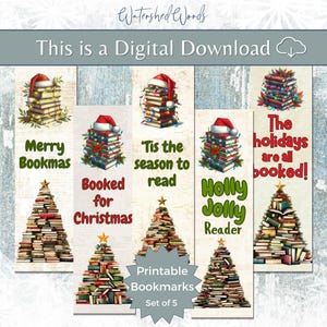 Merry Christmas Bookmarks, Merry Bookmas, Book Trees, Digital Bookmarks ...