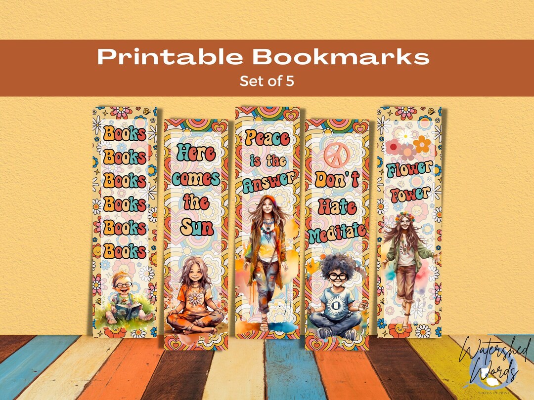 Retro Bookmarks, Hippie Bookmarks, Flower Power, Digital Bookmarks to ...