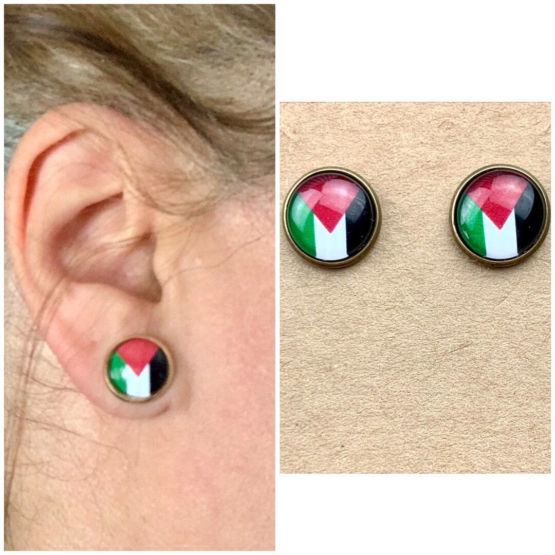 Palestine National Flag Cabochon Stud Earrings in Silver, Gold or ...