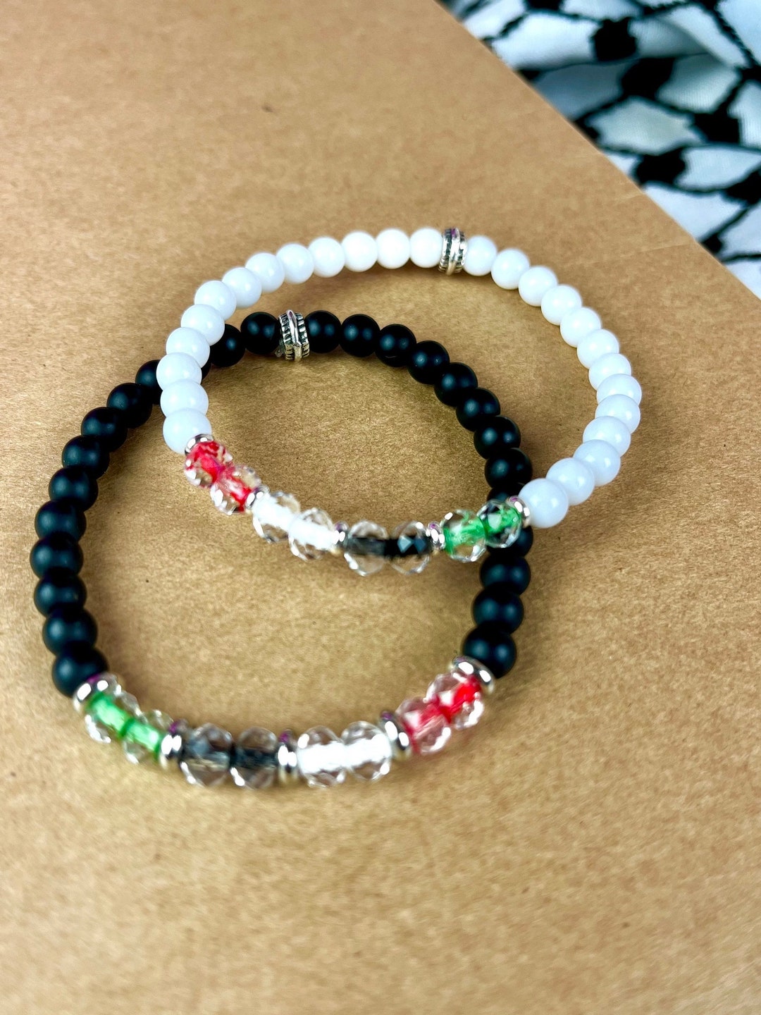 Stretch Small 6mm Beaded Bracelet With Czech Palestine Flag Color Beads ...