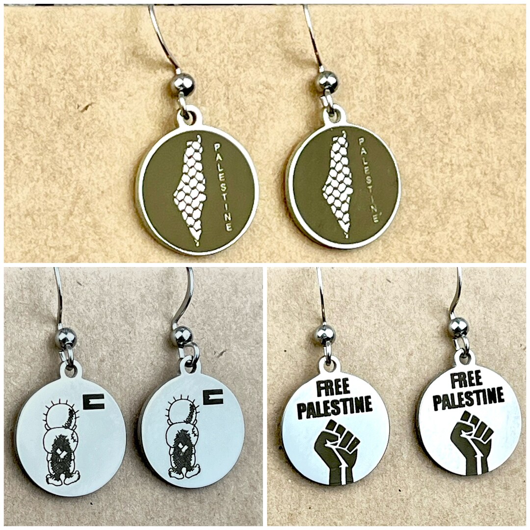 Handala, FREE PALESTINE Fist & Map Charm Earrings - Etsy