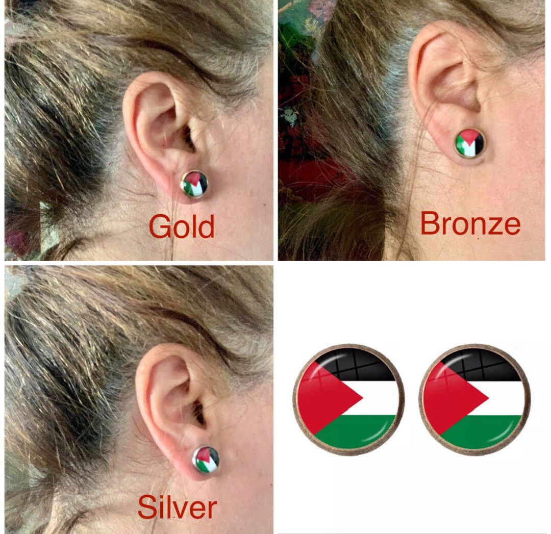 Palestine National Flag Cabochon Stud Earrings in Silver, Gold or ...
