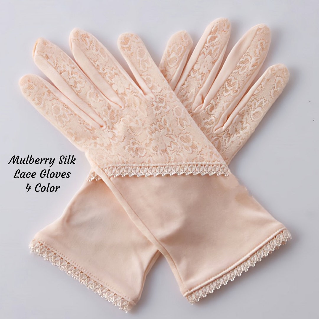 Mulberry Silk Lace Gloves, White Lace Wedding Gloves, Women Silk Thin ...