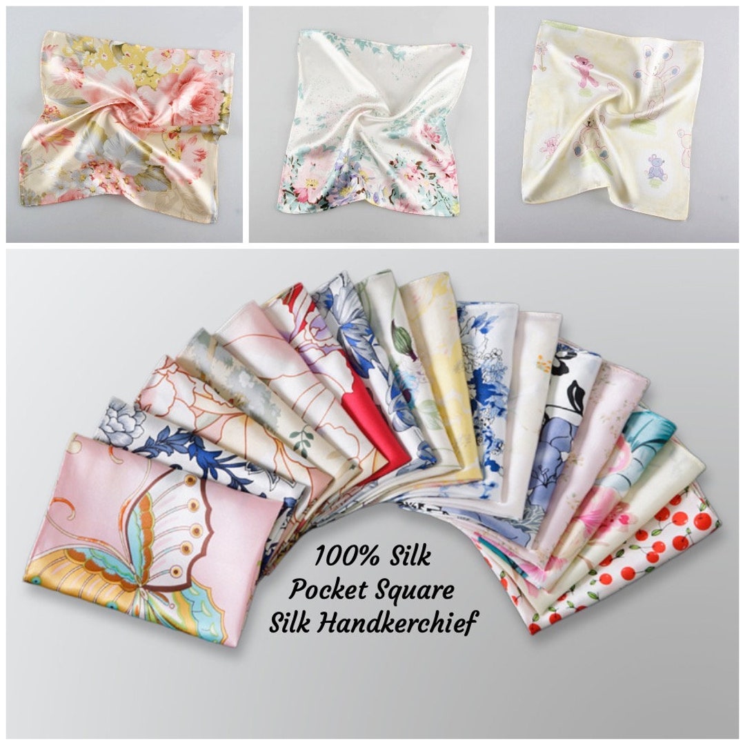100% Silk Handkerchief, Mulberry Silk Pocket Square, Wedding Hanky, 17 ...