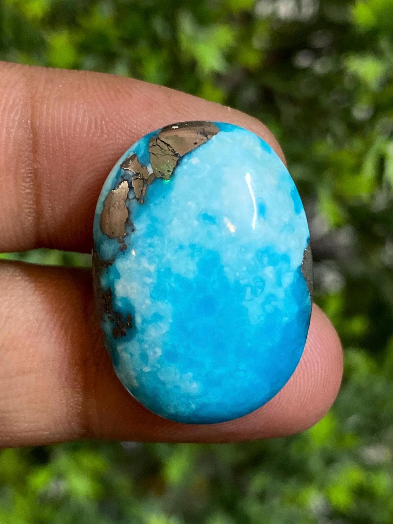 Oval Morenci Turquoise Cabochon | Blue Copper Feroza, Pyrite (27x19x8mm ...