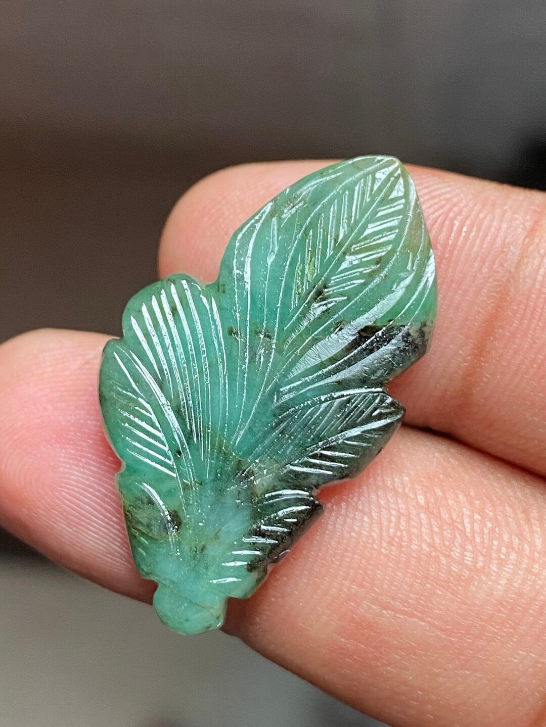 BIG Beautiful Hand Made Carving Natural Green Emerald Carved Leaf ...