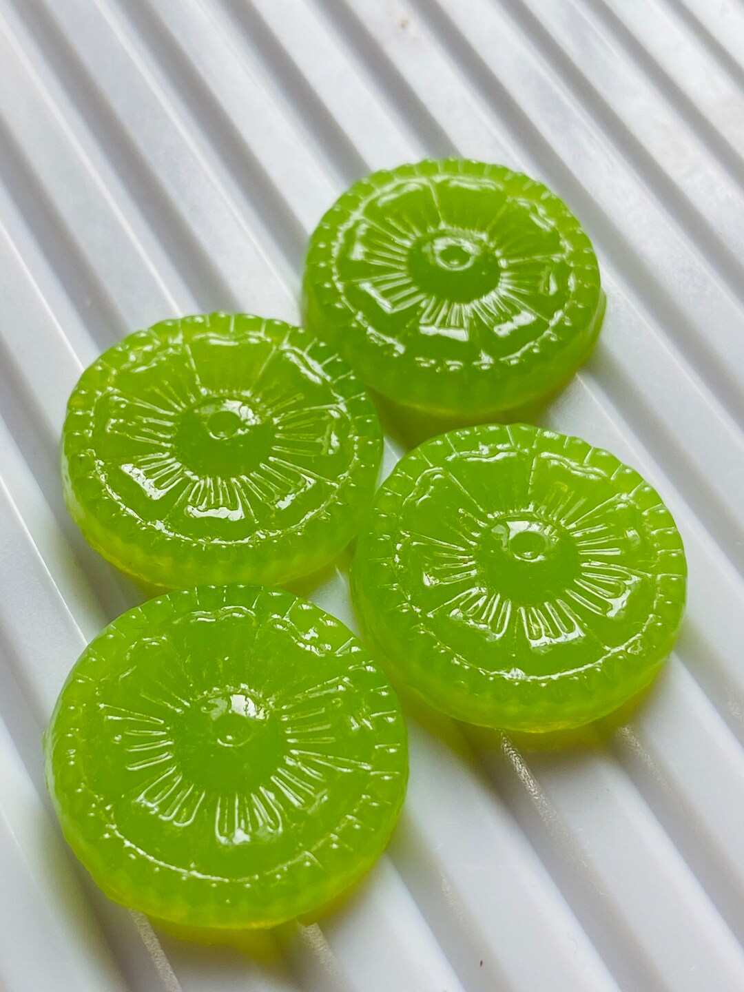 Fantasy Hand Carved Hydro Peridot 20mm Pairs Big Round Flawless Flower ...