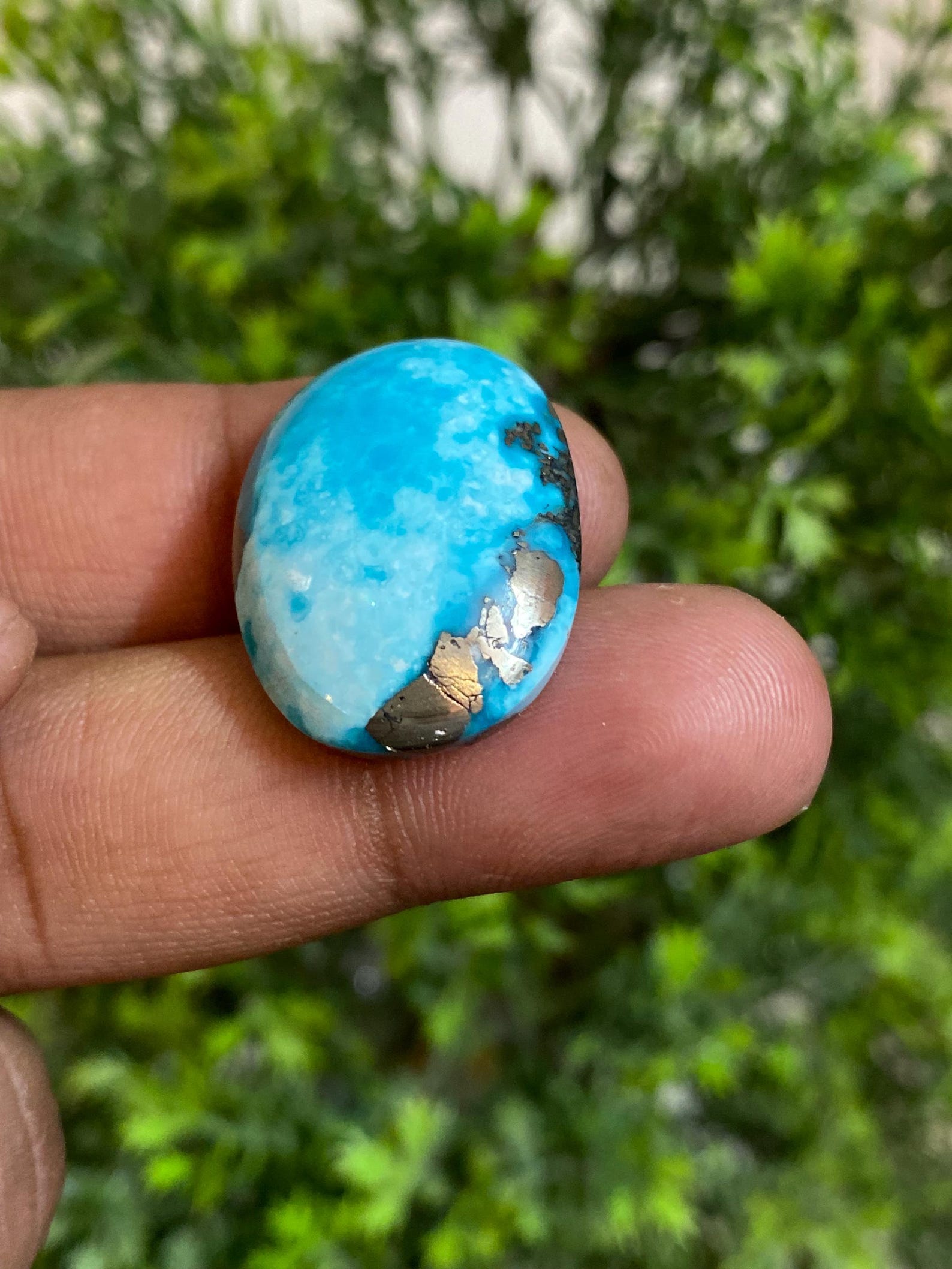 Oval Morenci Turquoise Cabochon | Blue Copper Feroza, Pyrite (27x19x8mm ...