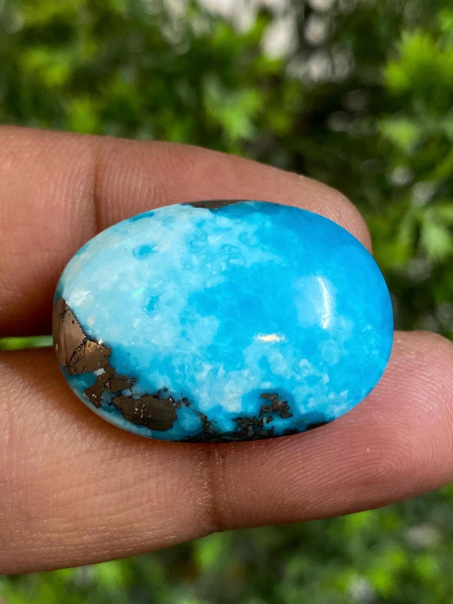 Oval Morenci Turquoise Cabochon | Blue Copper Feroza, Pyrite (27x19x8mm ...