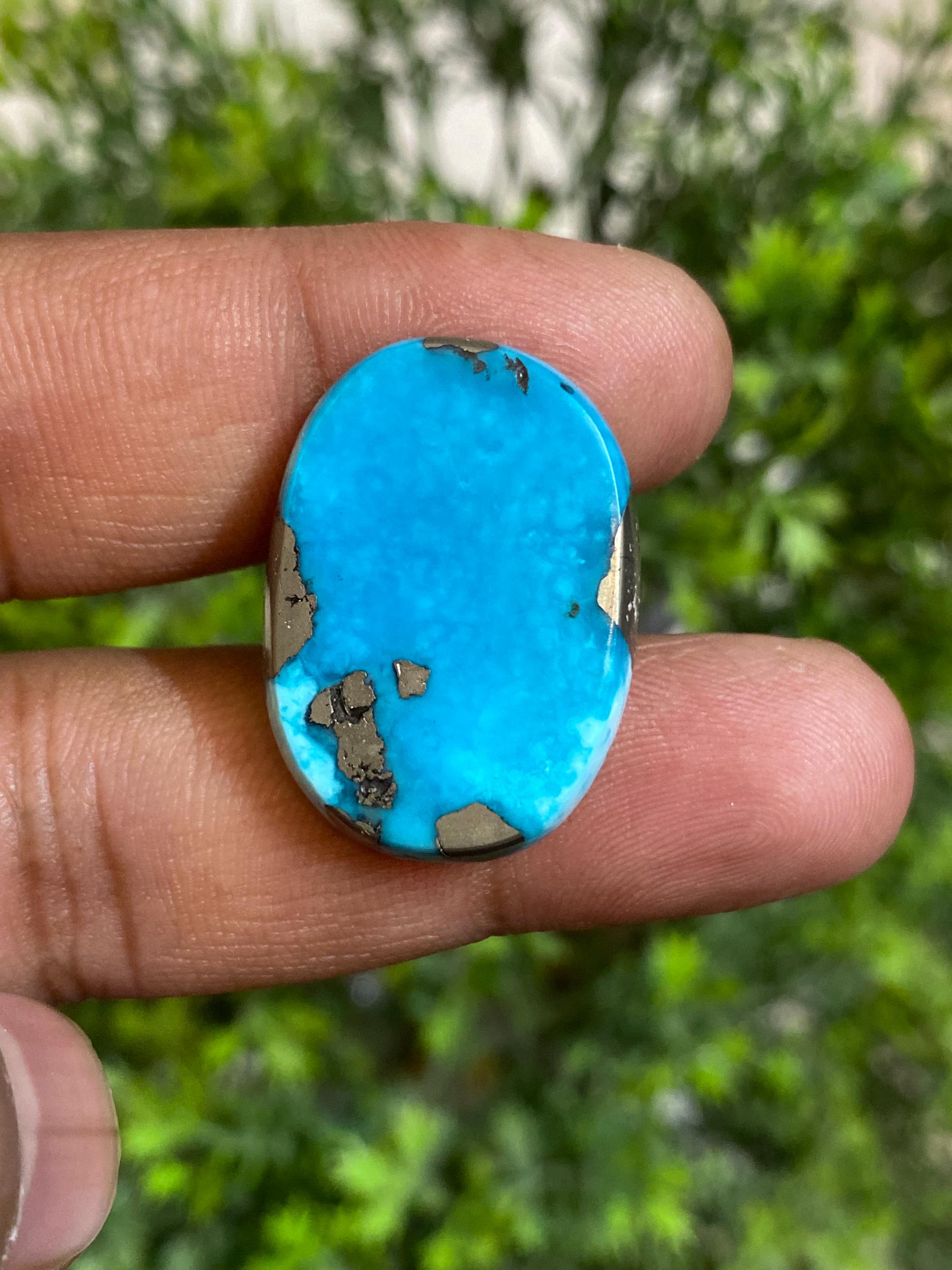 Oval Morenci Turquoise Cabochon | Blue Copper Feroza, Pyrite (27x19x8mm ...