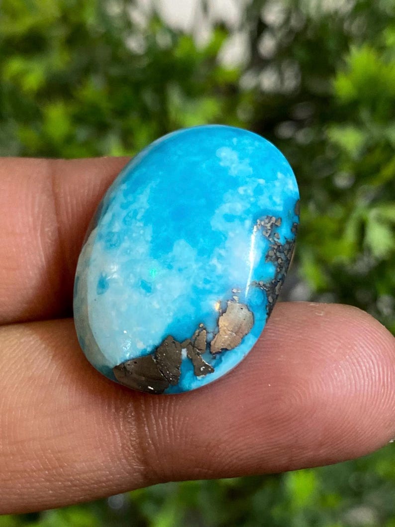 Oval Morenci Turquoise Cabochon | Blue Copper Feroza, Pyrite (27x19x8mm ...