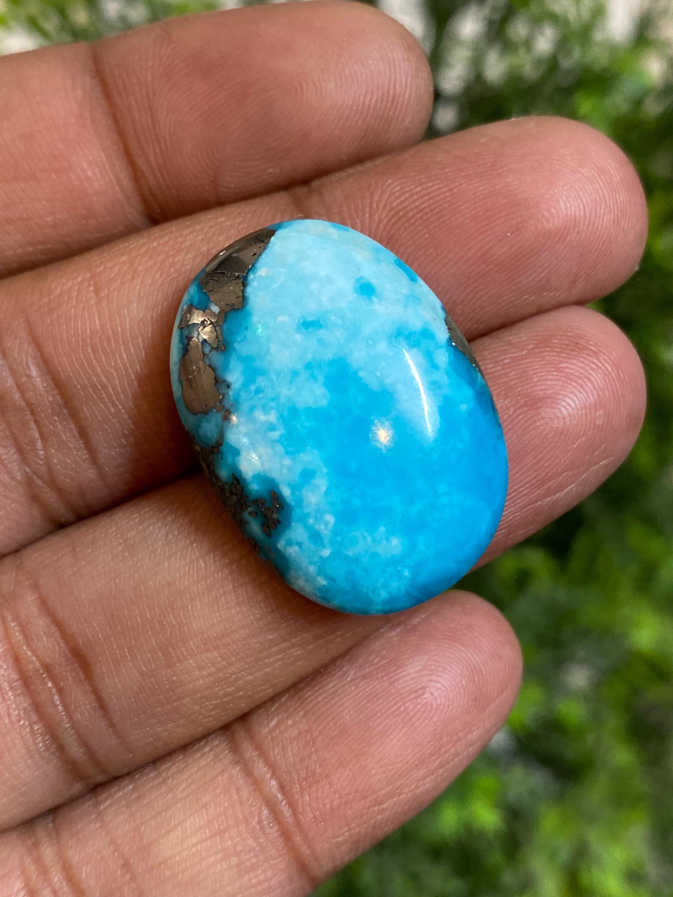 Oval Morenci Turquoise Cabochon | Blue Copper Feroza, Pyrite (27x19x8mm ...