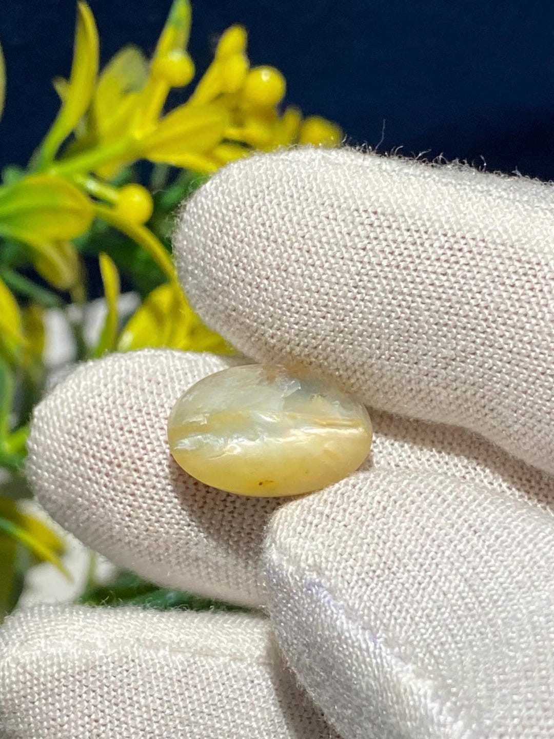 6.70 Carat Untreated Yellow Opal Cat's Eye Cabochon, Loose Gemstone ...