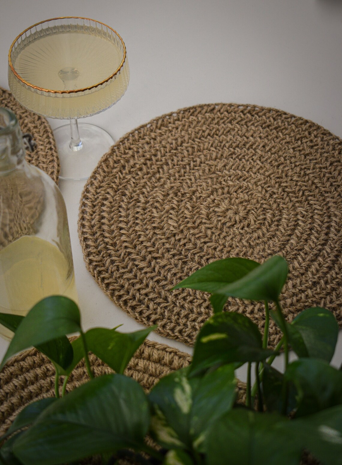 Crochet Jute Round Placemat, Jute Beige Placemat, Handmade Natural ...