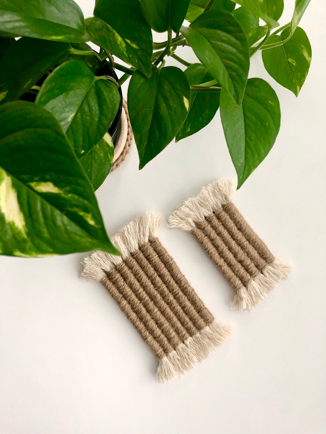 Jute Coasters, Beige Macrame Coasters, Boho Tableware, Handmade ...