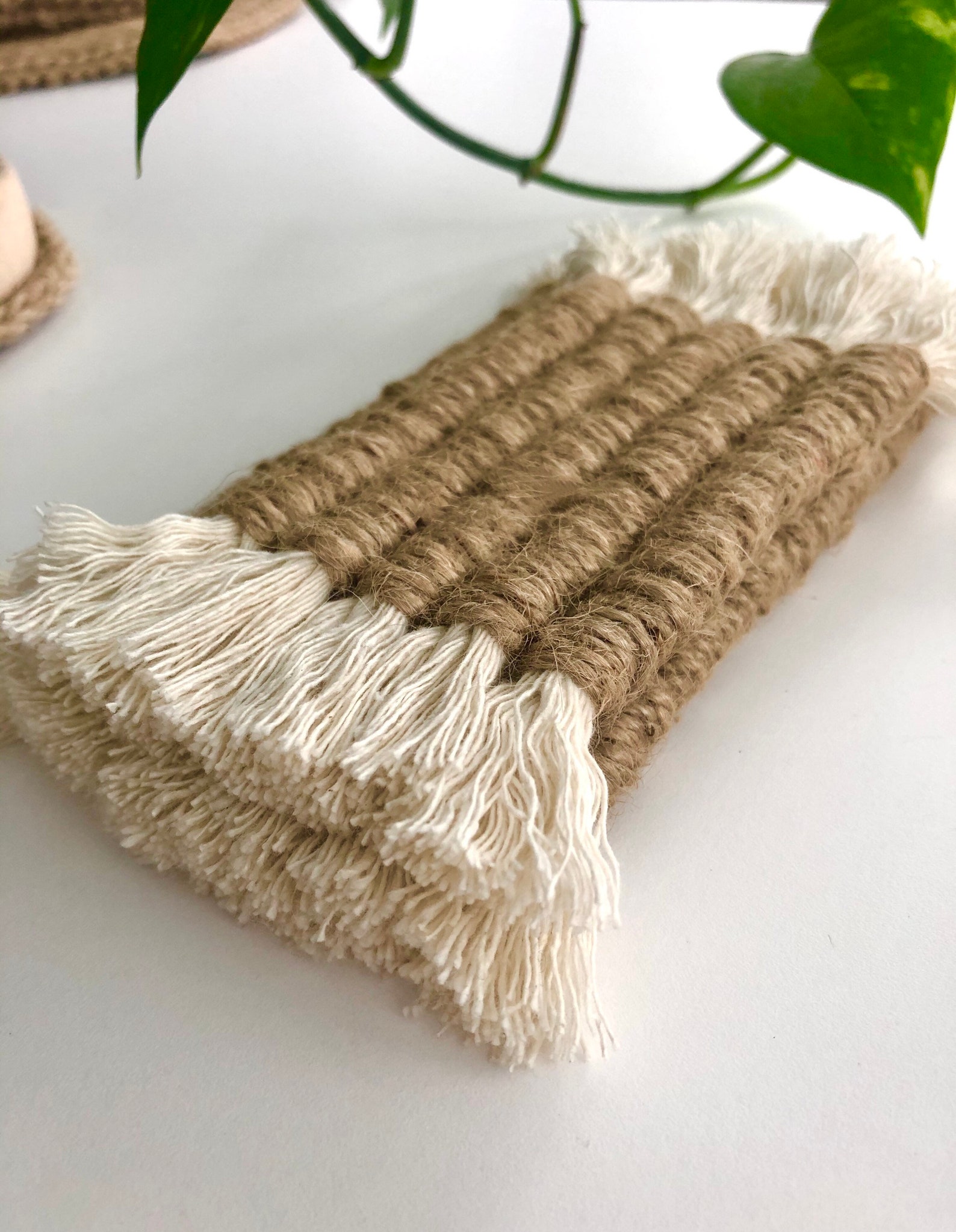 Jute Coasters, Beige Macrame Coasters, Boho Tableware, Handmade ...