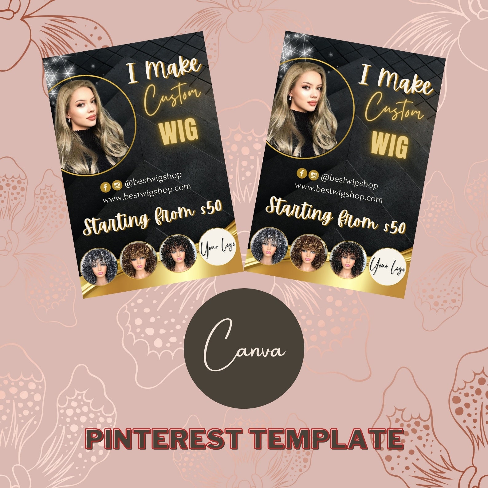 DIY Pinterest Wig Template Canva Easy Customizable Social Media ...
