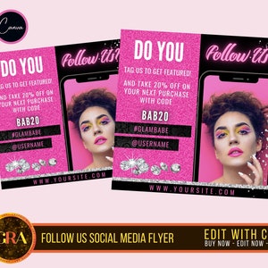 DIY Follow Us Social Media Flyer, Pink Flyer Template, Instagram Flyer ...