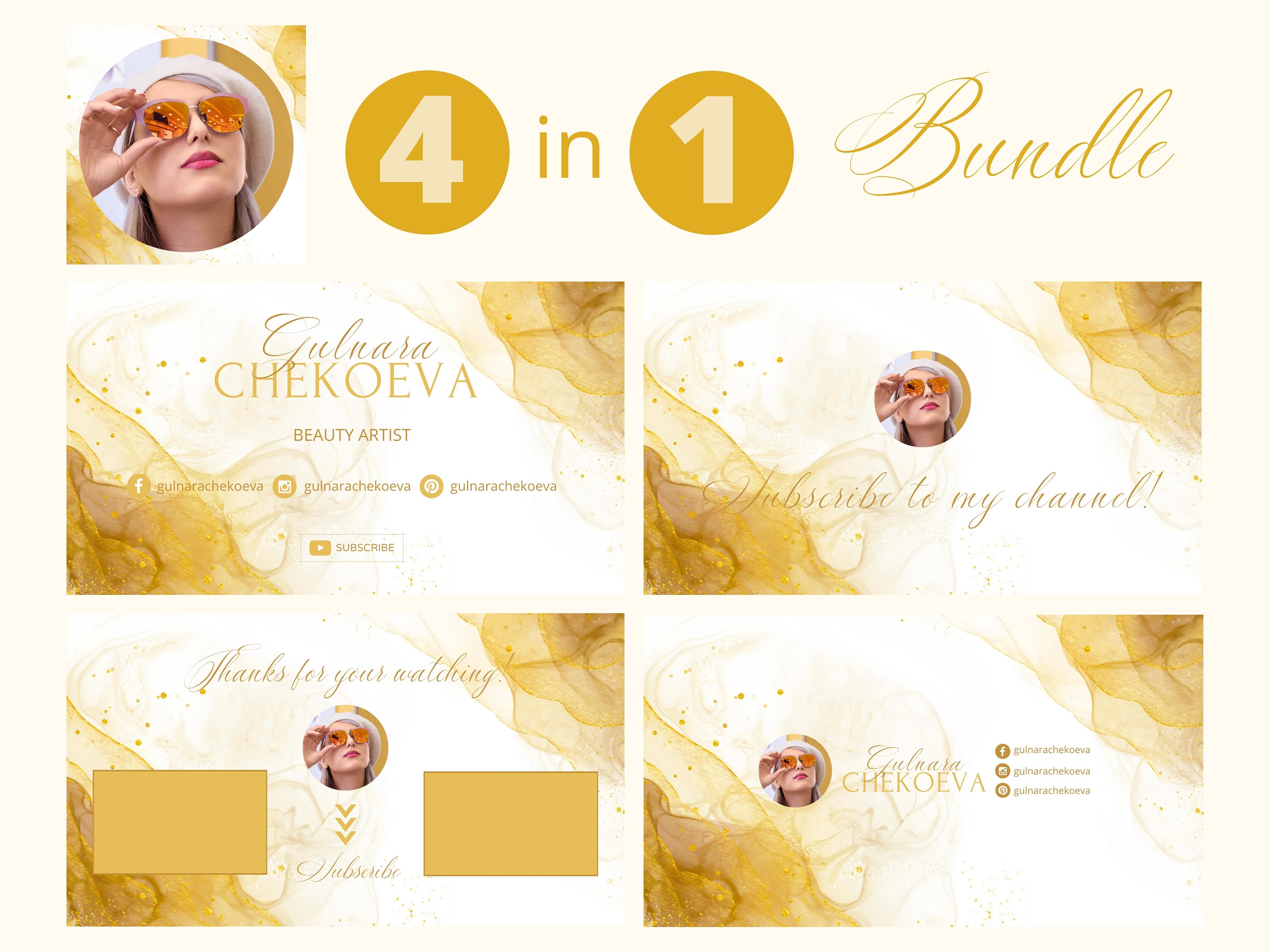 Light Golden DIY Youtube Channel Kit Easy Editable in Canva Youtube ...