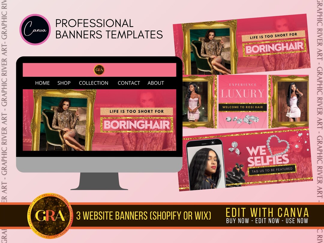 Pink Boring Hair Website Banner Template, Shopify or Wix Website ...