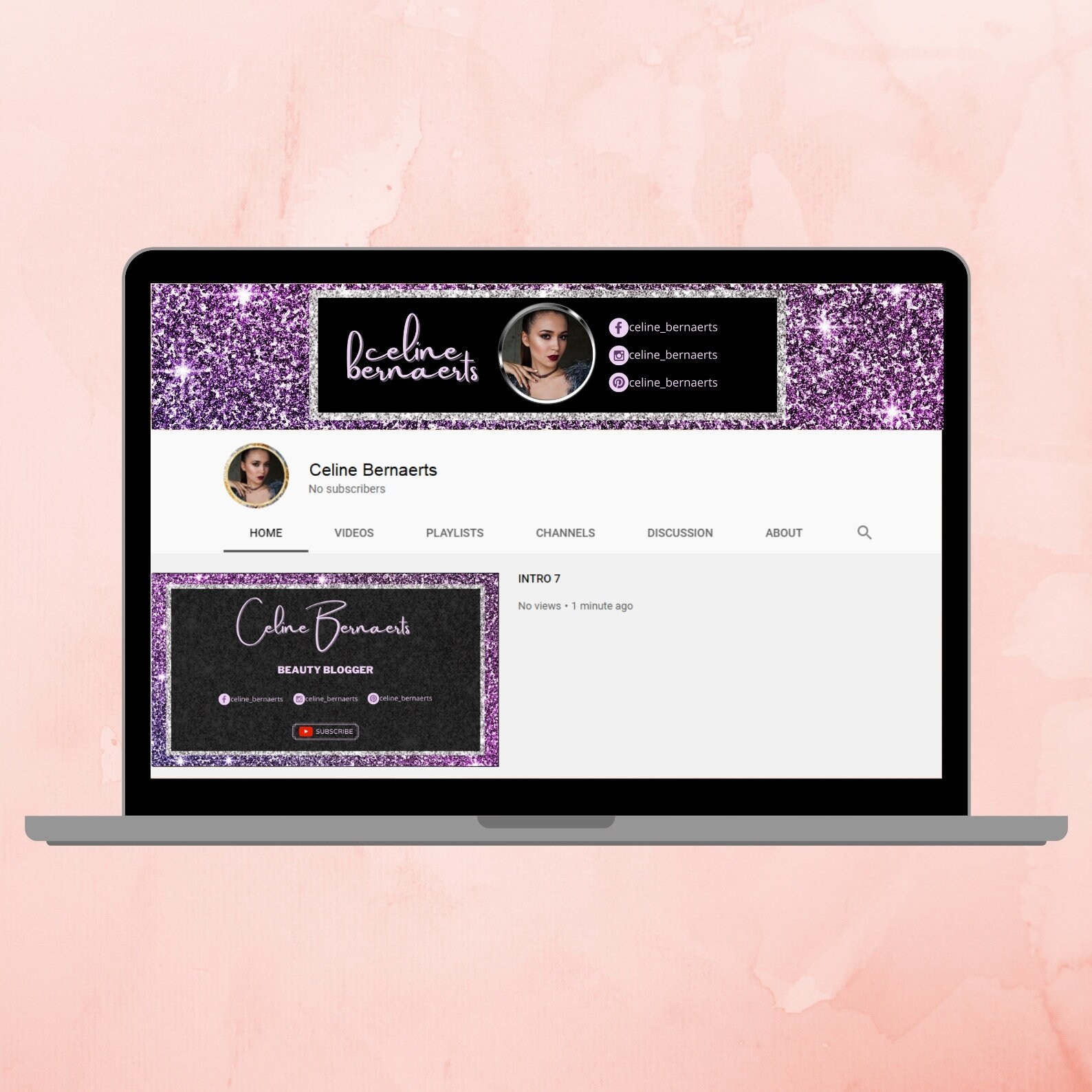 Purple Glitter Youtube Branding Kit: Canva Channel Art, Intro, Logo ...