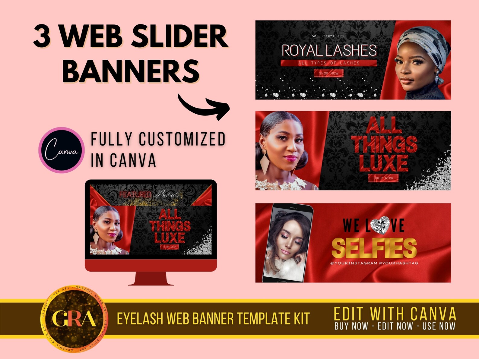 DIY Lash Business Website Banner, Shopify or Wix Web Templates, Web ...