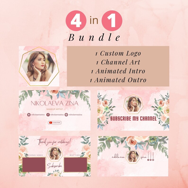 Rose Custom Made Youtube Branding Kit Personalized Youtube Youtube ...