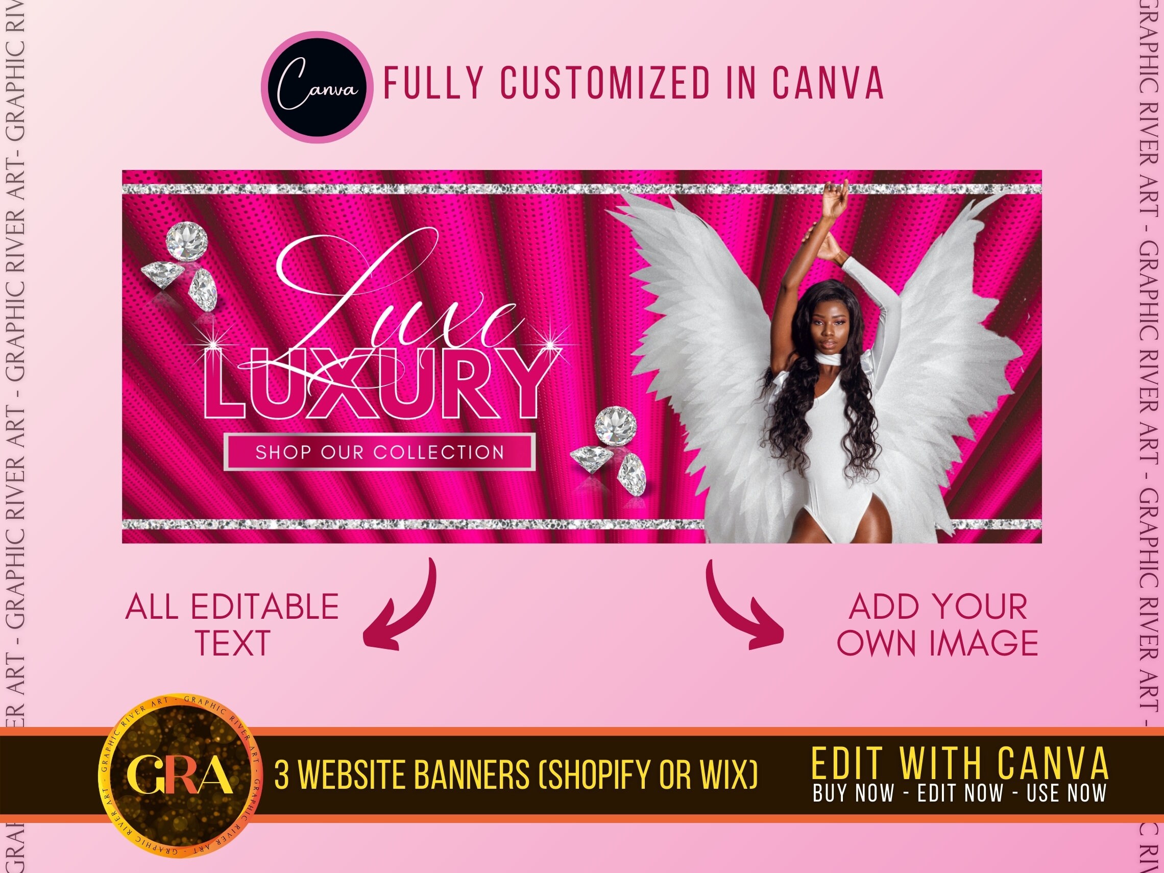 Luxe Luxury Pink Website Banner Template, Shopify Web Banner, Wix ...