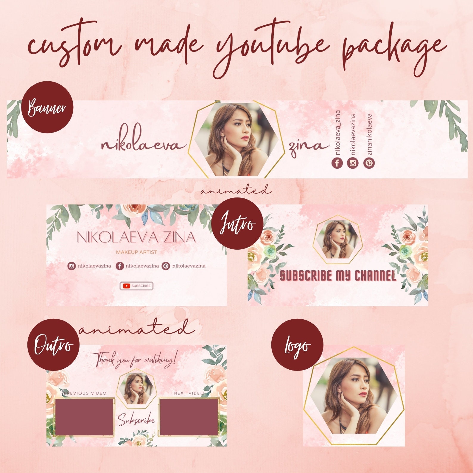 Rose Custom Made Youtube Branding Kit Personalized Youtube Youtube ...