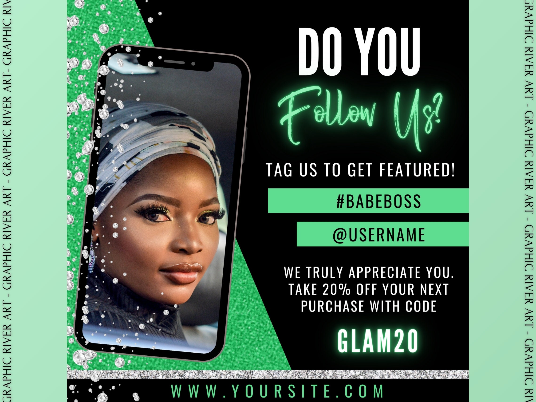 DIY Green Do You Follow Us Social Media Flyer, Tag Us Flyer, Follow Us ...