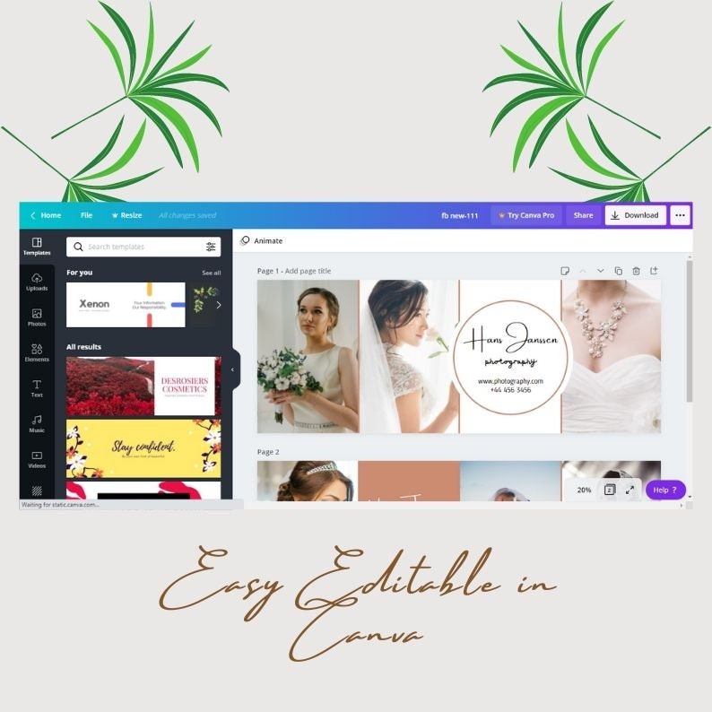 Photographer Facebook Cover Template, Canva Editable Facebook Banner ...