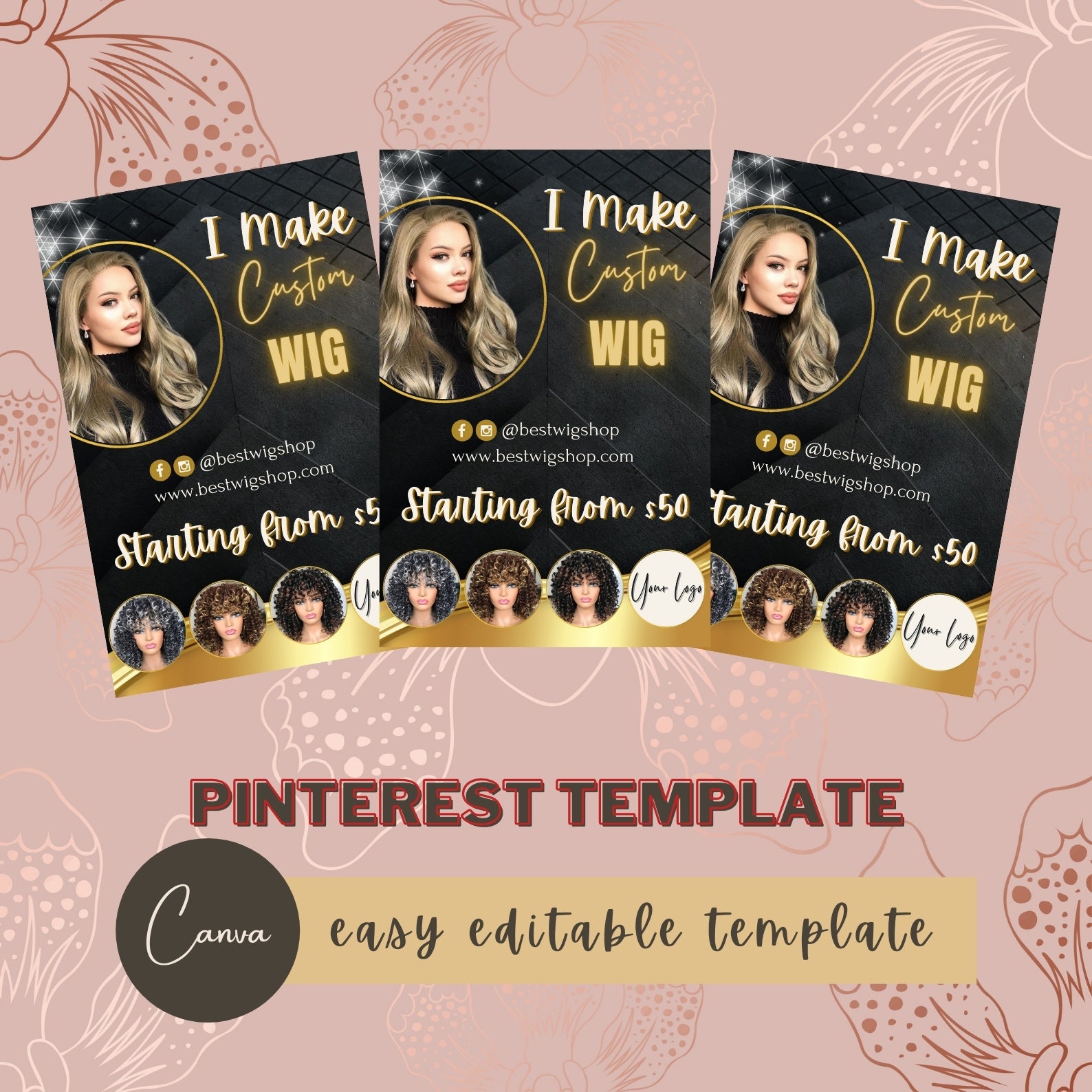 DIY Pinterest Wig Template Canva Easy Customizable Social Media ...