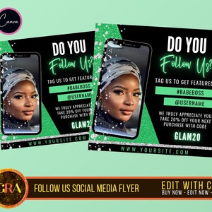 DIY Green Do You Follow Us Social Media Flyer, Tag Us Flyer, Follow Us ...