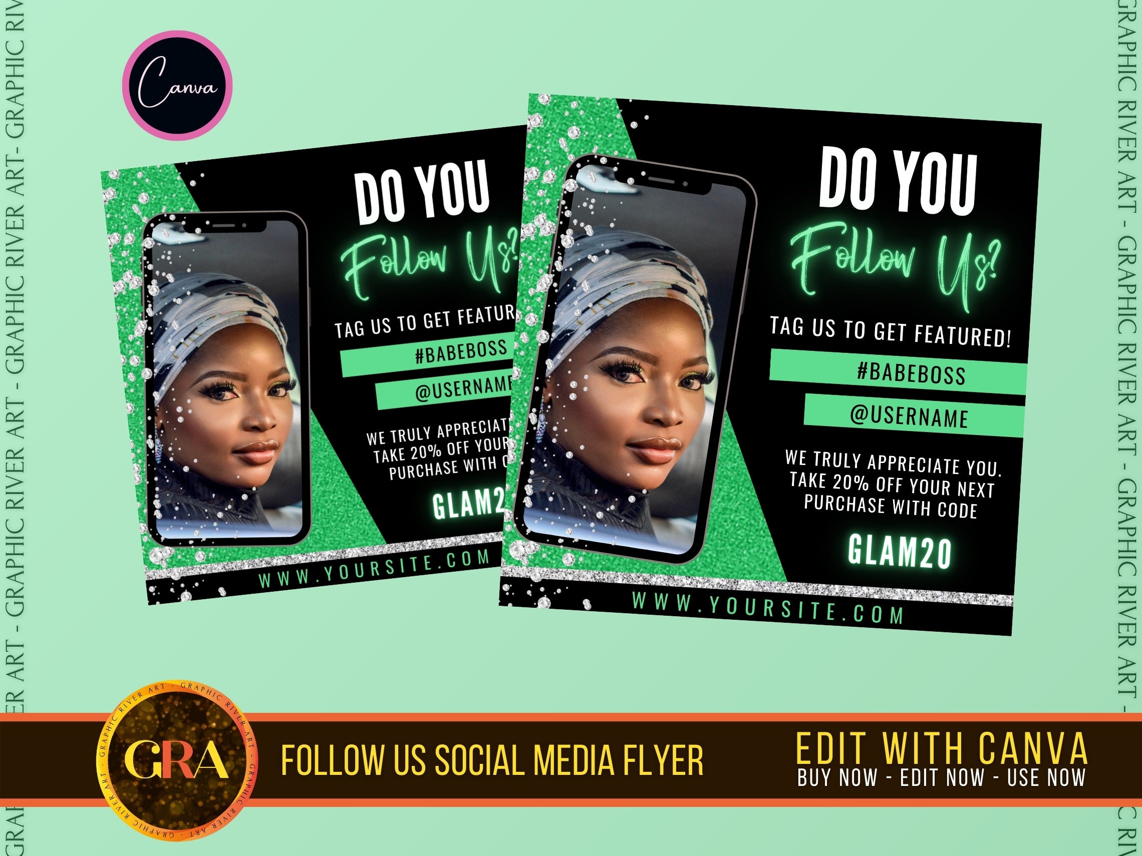 DIY Green Do You Follow Us Social Media Flyer, Tag Us Flyer, Follow Us ...