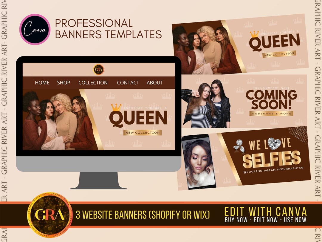 DIY Queen Website Banner Template, Shopify Slider Banner, Wix Web ...