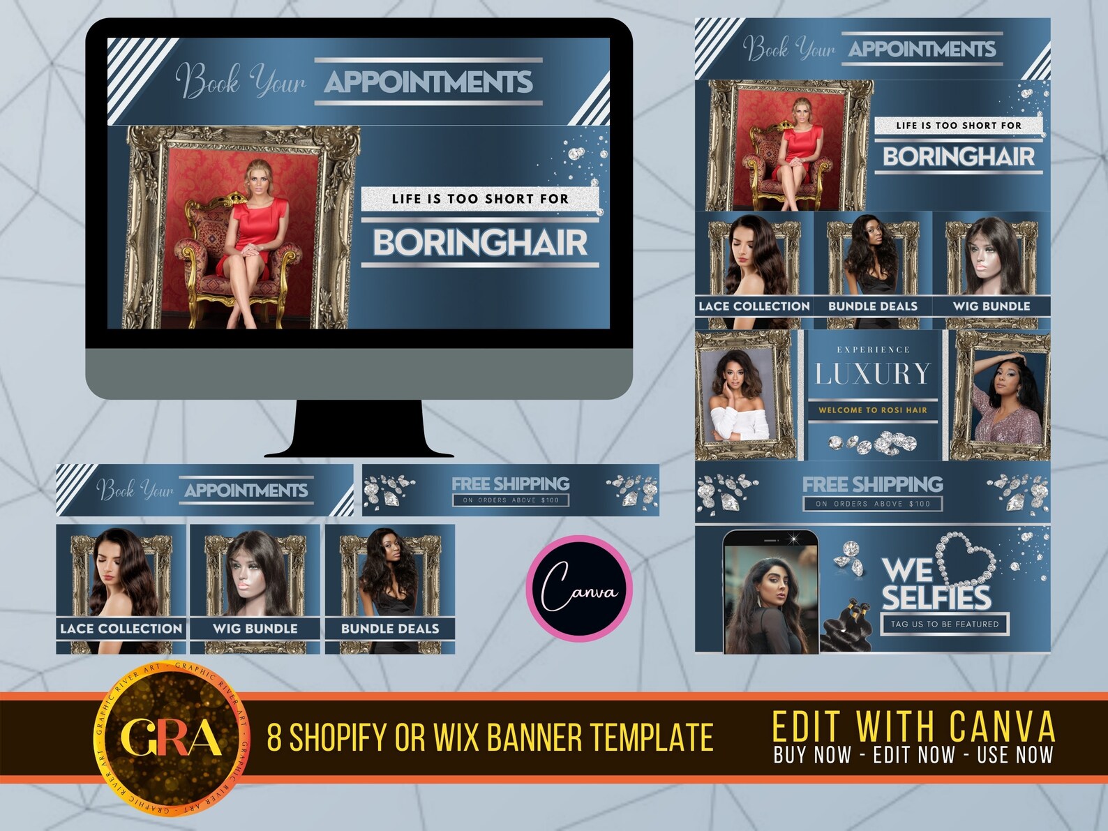 DIY Blue Wix Website Banner Template, Book Your Appointment, Lace, Wig ...