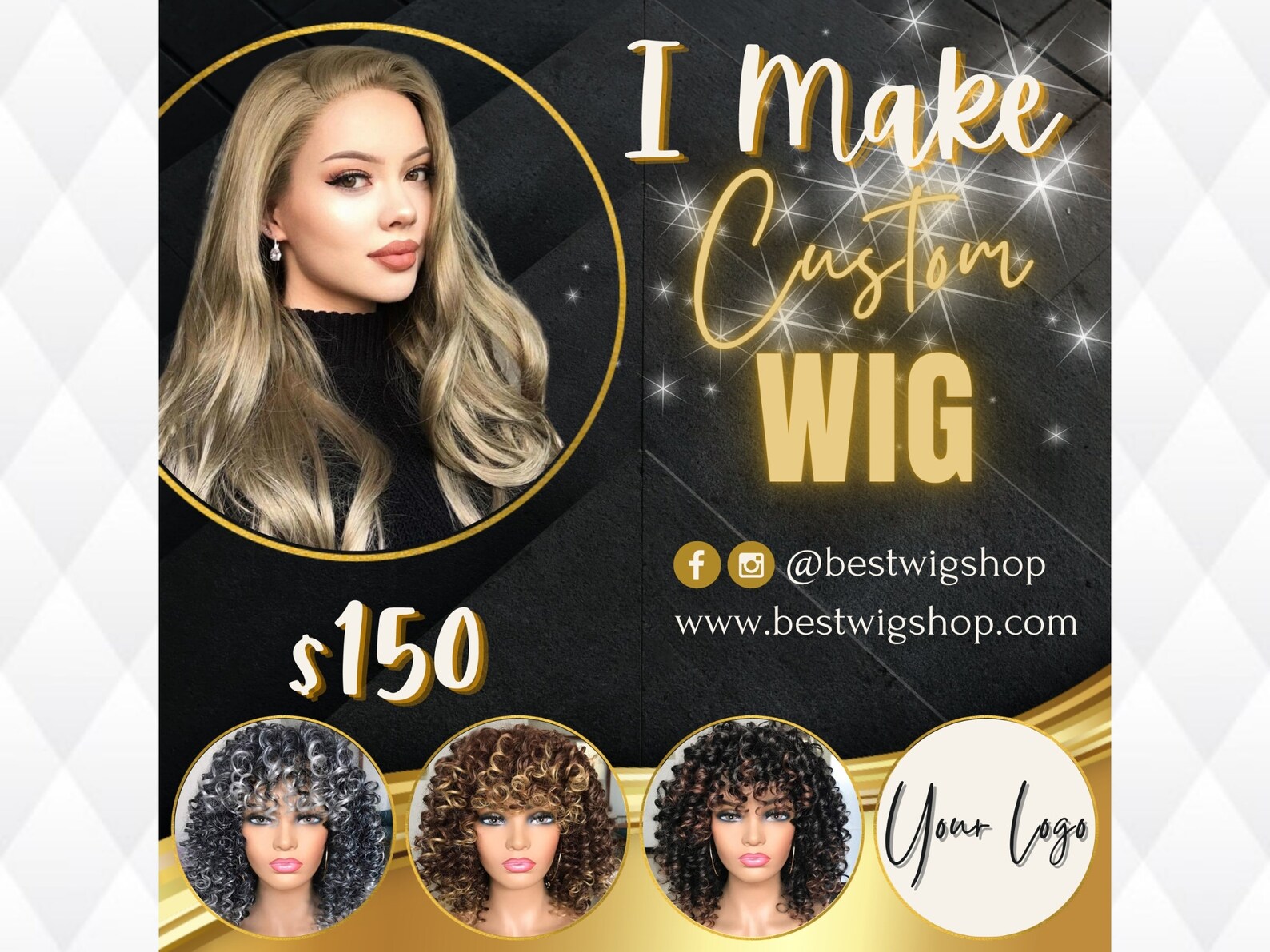 I Make Custom Wig Flyer, Social Media Flyer, Flyer Template, Black ...