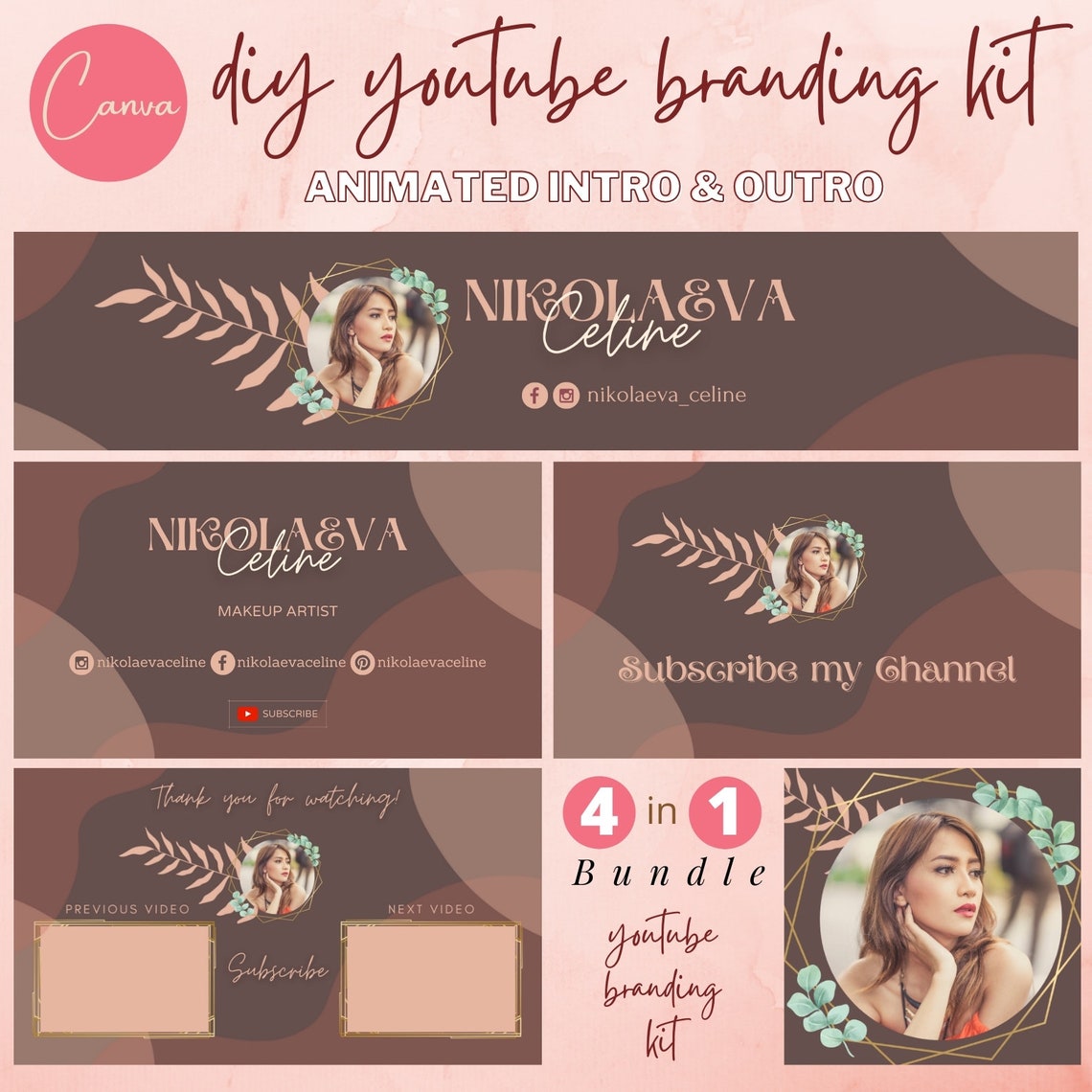 B-BROWN DIY Youtube Branding Kit Editable in Canva Youtube - Etsy