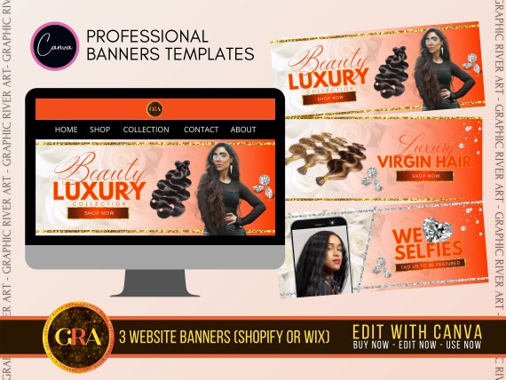 Orange DIY Luxury Beauty Website Banner Template Shopify or - Etsy