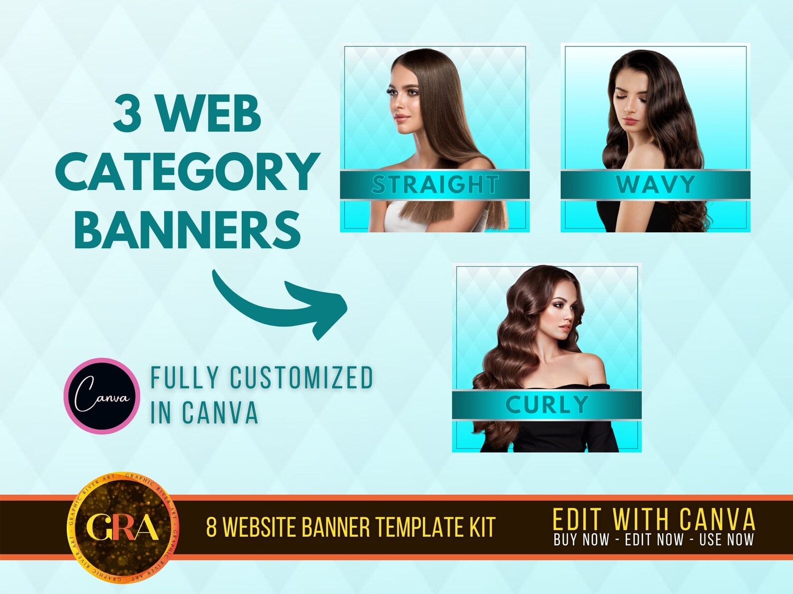 DIY Turquoise Shopify Website Branding Kit, Hair Beauty, Web Category ...